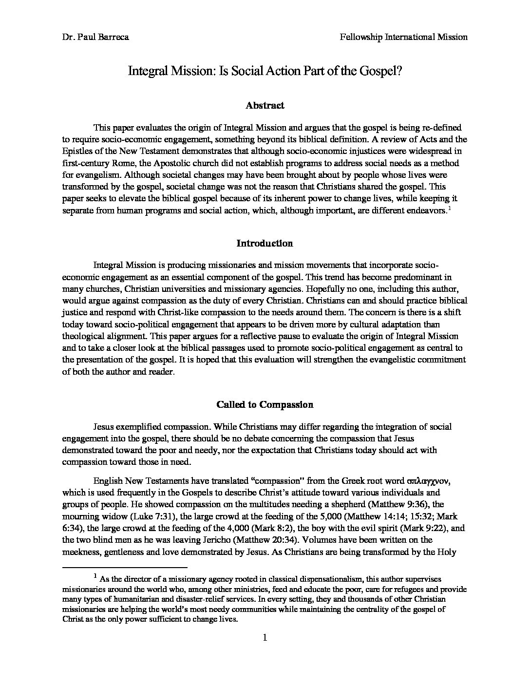 Integral Mission by Paul Barreca notes | Fellowship International ...